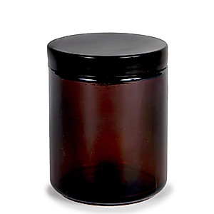 Vivaplex, Amber, 8 ounce, Round Glass Jars, with Black Lids - 8 pack