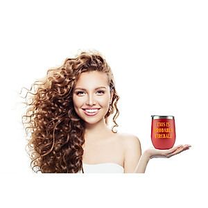 JENVIO Fireball Whiskey Gifts | This is Probably Fireball | Cinnamon Red Coffee/Liquor Stainless Steel Tumbler Mug with Lid and 2 Straws for Men or Women Wine Glass Valentine's Day (12 Ounce)
