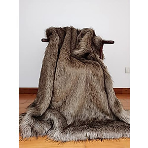 Starose Luxurious Faux Fur Throw Fake Wolf Fur Throw Blanket Couch Throw Bedspread Comforter Large Size (Brown, King)