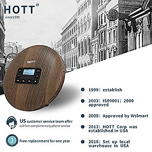 HOTT CD611 Portable CD Player for Home Travel and Car with Stereo Headphones, Anti-Shock ,Wood Grain