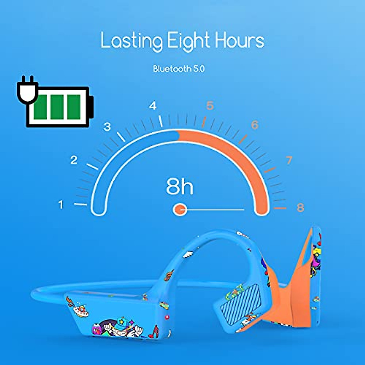 Kids Bone Conduction Headphones Bluetooth 5.0 with Mic, Cartoon Headset Lightweight, Open-Ear Wireless Sweatproof, Music Answer Phone Call for Running Hiking Driving Bicycling (Pink)