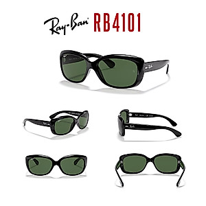 Ray-Ban RB4101 JACKIE OHH 601/58 58M Black/Green Polarized Rectangular Sunglasses For Women + BUNDLE with Designer iWear Care Kit