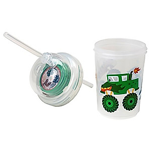 nuspin kids 8 oz Sip & Spin Fun Straw Cup, Monster Trucks Race Around When You Drink