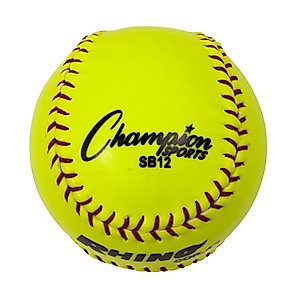 Champion Sports 12" Syntex Leather Cover Softballs - Cork Core - Medium Compression - NFHS Approved - Raised Seams - Optic Yellow - Pack of 12