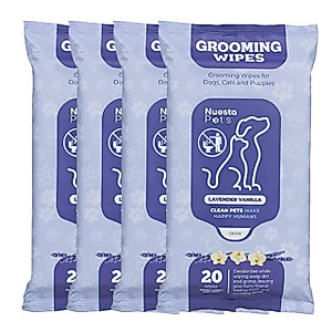 Nuesta Pets XL Lavender Vanilla Pet Wipes-Deodorizing No Bath Cleaning for Dogs & Puppy Grooming | Ear, Face, Butt, Paw Wet Wipe | Enriched w/Aloe, Chamomile, Oat Amino Acids | Healthier Coat & Skin
