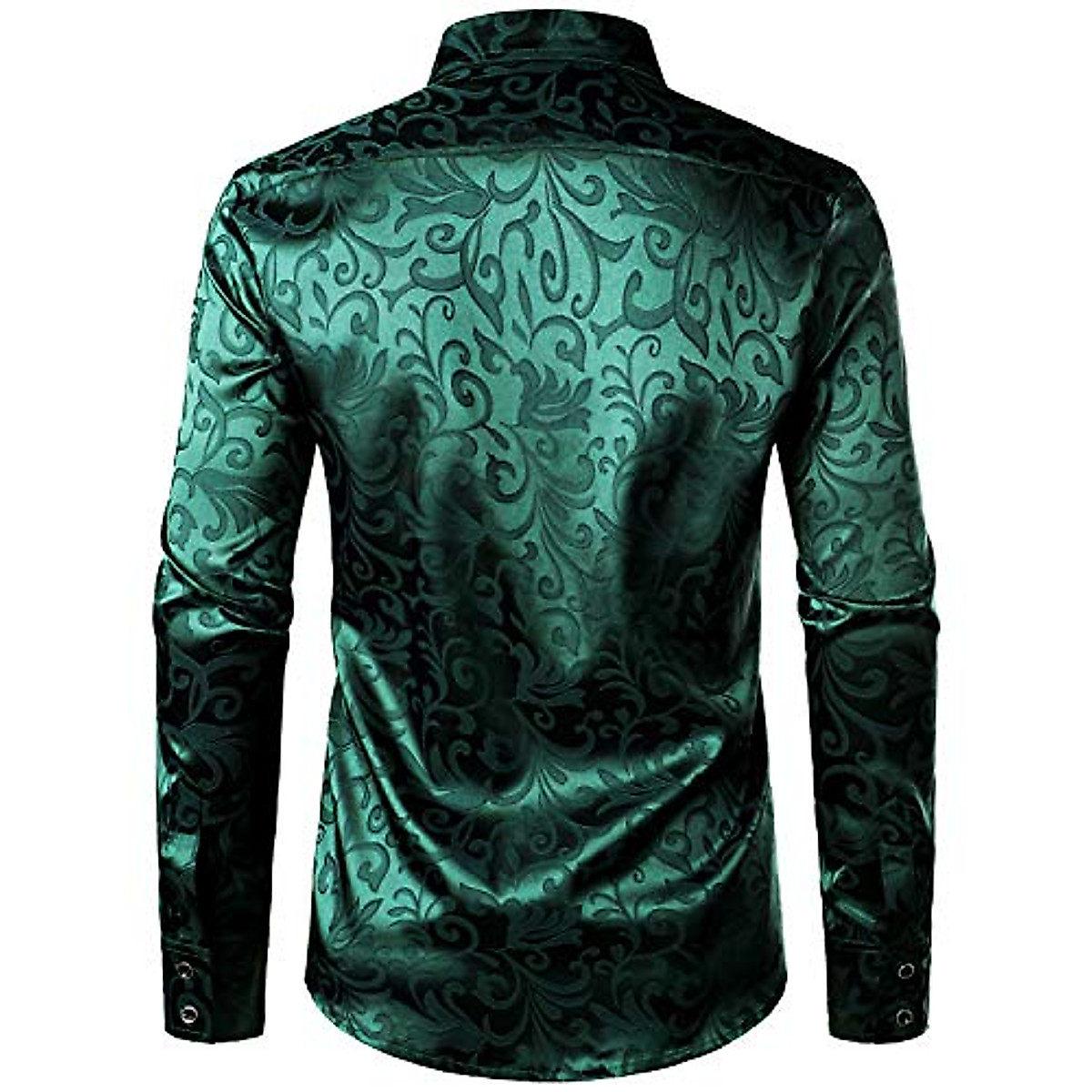 ZEROYAA Men's Luxury Jacquard Long Sleeve Dress Shirt Shiny Satin Slik Like Wedding Party Prom Shirts ZLCL27-Emerald Large
