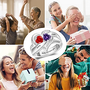 ORFANDE Custom Mothers Ring with 2 Birthstones Personalized Promise Ring for Her Customized Name Engraved Ring for Birthday Thanksgiving Day Anniversary