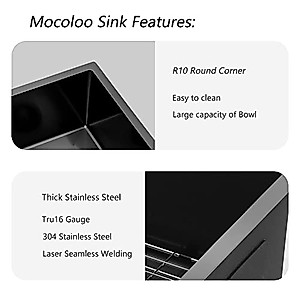 Black Drop in Kitchen Sink - Mocoloo 33x22 Gunmetal Black Double Bowl Stainless Steel 16 Gauge Deep Sinks 50/50