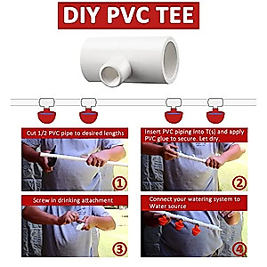 Chicken Waterer Cups, 5 Pack Poultry Watering Cup with 1/2'' PVC Tee Fittings - Gravity Automatic Chicken Waterer - Chicken Waterer for Chicken Ducks Quail