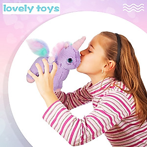 4 Pieces Unicorn Toys for Girls Plush Stuffed Unicorn Toys, XL Furry Bag and Doll Blanket, Adorable Plush Stuffed Animal Toy for Birthday Party Favors (Purple)