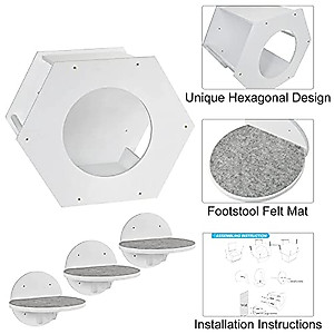 Cat House Wall Mount, Cat Shelves and Perches for Wall Fit Cat Up to 10Lbs, Cat Wall Shelves with 3 Wall Steps and Scratching Pad, Cat Hammock Wall Mount, White