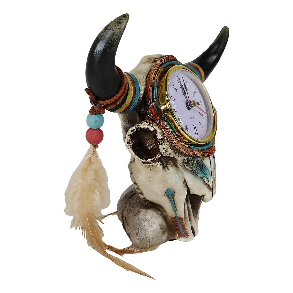 Ebros Southwestern Native American Indian Dreamcatcher Feathers Steer Bull Cow Skull Decorative Desktop Table Clock Figurine Turquoise Spirit Skulls Cows Medicine Bison Western Talisman Accent