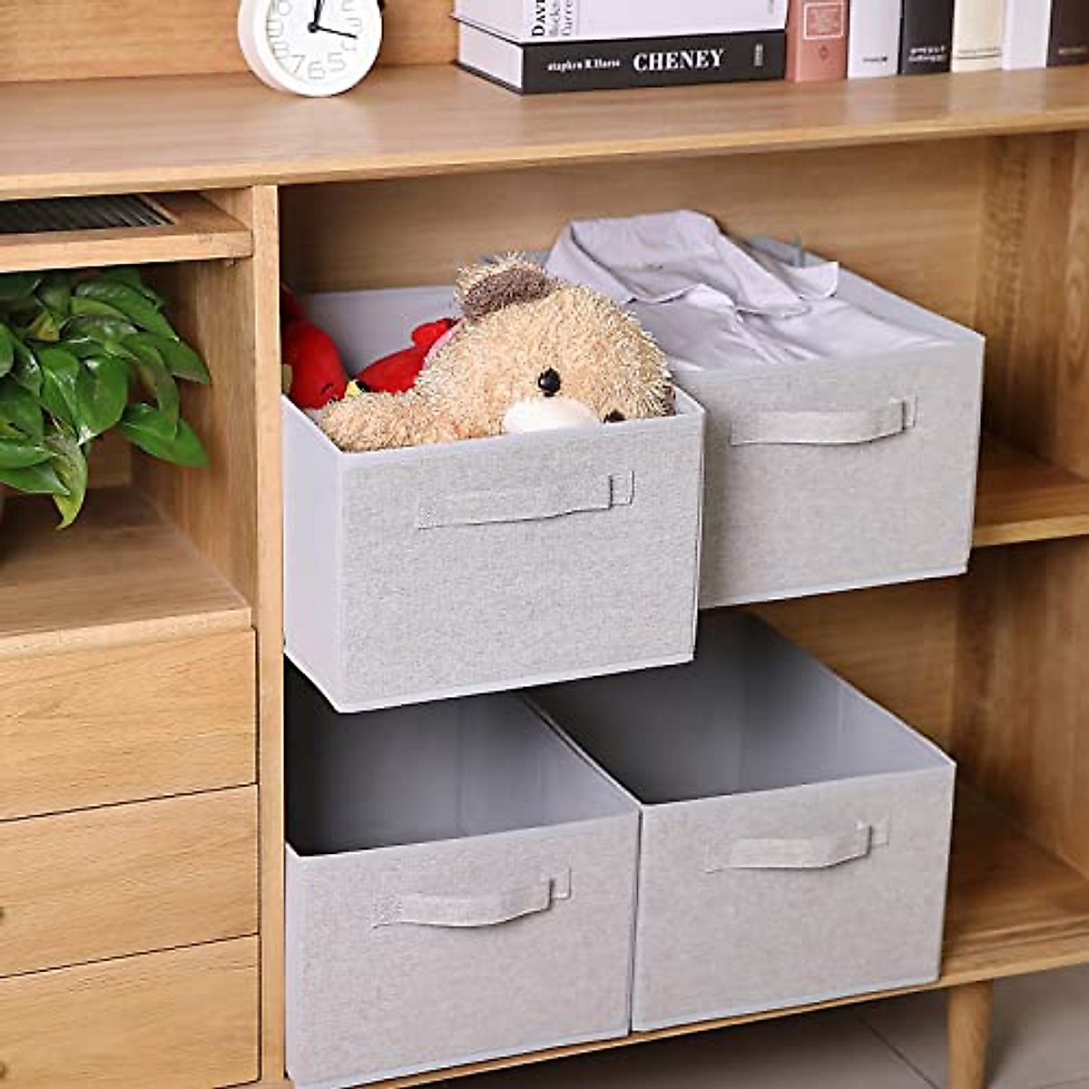 BOMKEE Collapsible Sorage Bins, Storage Cubes Baskets Collapsible Fabric Storage Boxes with Handles for Home and Office (Set of 4, 15.4 x 11.4 x 7.91inch)