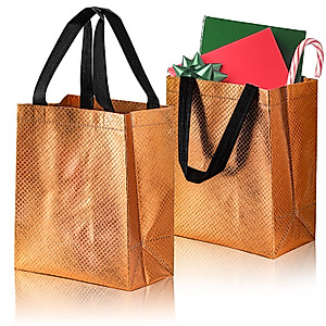 Nicunom 60 Pack Reusable Gift Bags, Grocery Bags Tote Bags Bulk Gold Glossy Party Favor Bags Gift Bags for Present Birthday Bridal Shower Wedding Easter Mother's Day, 8" x 10"