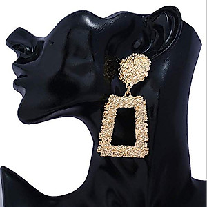 Hollow Geometric Large Square Dangle Earrings Metal Statement Drop Earrings Punk Bohemian Raised Textured Design Big Hoop Earrings for Women Fashion Jewelry