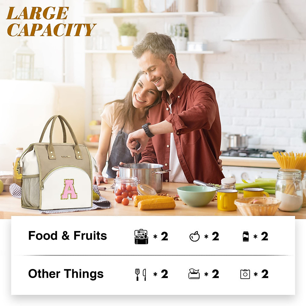 UTOTEBAG Initial Lunch Bag Women, Preppy Teen Girls Lunch Box Adult Cooler Lunchbox Container for Work Picnic, Personalized Mother's Day Gifts for Mom Girlfriend Daughter Grand daughter, Letter K