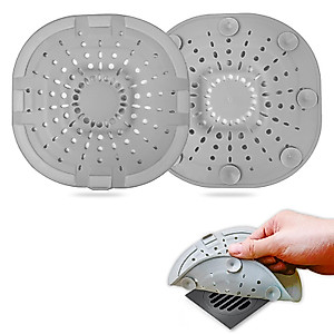 Shower Hair Drainer Catcher, Square Silicone Hair Stopper,Drain Hair Catcher Cover with Suction Cup Easy to Install and Clean Suit for Bathroom Bathtub and Kitchen(Upgraded Strong Suction Grey)