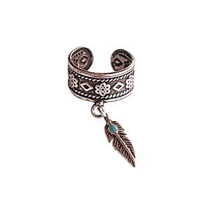 925 Sterling Silver SINGLE - For ONE Ear - Triple/Wide Band Feather Stone Ear Cuff for Non-Pierced Ear for Women | Handmade by MiYa Jewelry Creations (Wide Band and Feather)