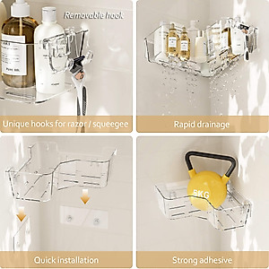 UDD Corner Shower Caddy, Clear Shower Organizer Bathroom Storage Shower Rack with Soap Dish and Razor Holder Hook, Adhesive Wall Shower Shelves for Bathtub Dorm, 3 Pack