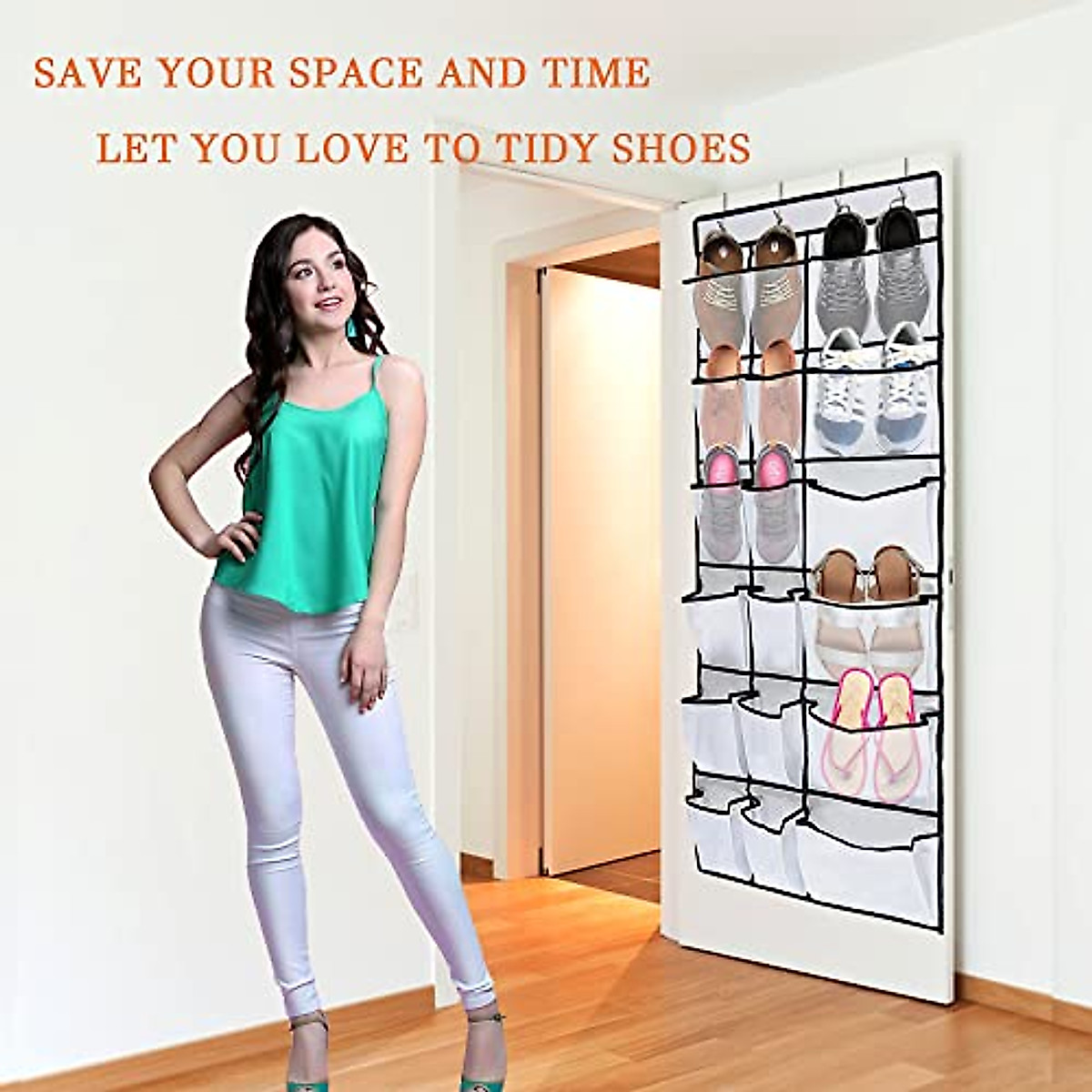 VEEBELL Over The Door Shoe Organizers 18 Mesh Pockets Hanging Shoe Organizer Shoe Holder Rack For Closet Bedroom Bathroom Pantry Shoe Holder Over Door Organizer, Men, Women, Kids Shoes (1 Pack)