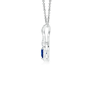 Angara Natural 0.3 Ct Blue Sapphire and 0.03 Ct Diamond Heart Pendant Necklace for Women in 14K White Gold (Grade-AAA | Size-4mm) | September Birthstone, Birthday, Anniversary Jewelry Gift For Women