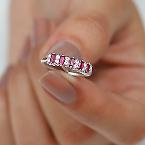 Rosec Jewels Certified Lab-Created Ruby and Diamond Cluster Ring for Women | 1.75 Cttw | AAAA Quality, 14K White Gold, Size:US 3.50