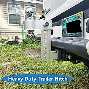 Tlvuvmo Adjustable Trailer Hitch - 8 Inch Drop Hitch Ball Mount for 2 Inch Receiver, 12,500 GTW, 2" and 2-5/16" Stainless Steel Tow Balls, Aluminum Tow Hitch with Double Anti-Theft Pins Locks