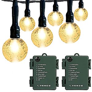 LOENDE Battery Operated String Lights Waterproof 16FT 30 LED 8 Modes Fairy Garden Globe String Lights with Timer for Christmas Tree Holiday Outdoor Indoor Patio Party Decor, Warm White (2 Pack)