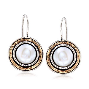 Ross-Simons 9.5-10mm Cultured Pearl Drop Earrings in Sterling Silver and 14kt Yellow Gold