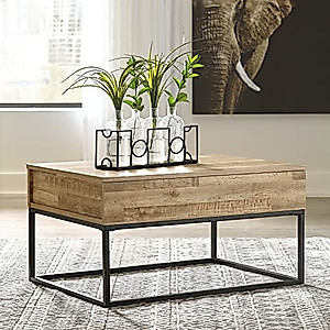 Signature Design by Ashley Gerdanet Rustic Rectangular Lift Top Coffee Table with Storage, Brown & Black