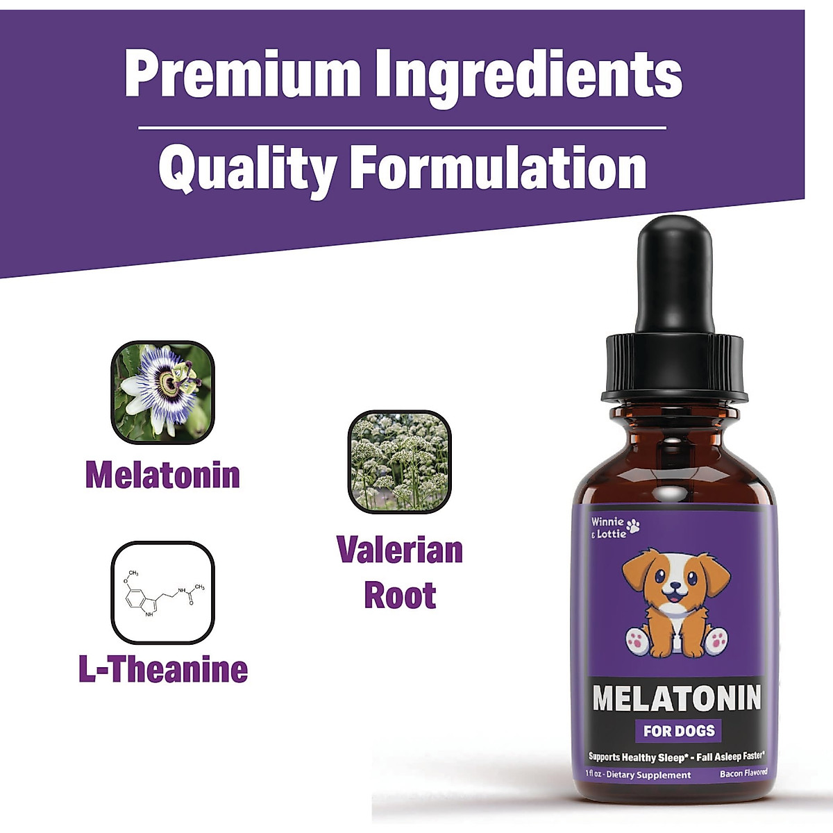 Dog Melatonin | Melatonin for Dogs | Dog Sleep Aid | Sleep Aid for Dogs | Melatonin for Dogs Sleep | Dog Calming | Calming for Dogs | Dog Calming Treats | Dog Anxiety Relief | 1 fl oz: Bacon Flavor