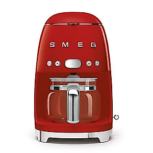Smeg 50's Retro Drip Coffee Maker with Extra Glass Carafe, Red