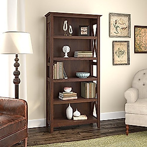 Bush Furniture Key West Shelf | Open Bookcase | Farmhouse Display Library, Bedroom, Living Room, Office | Tall Accent Cabinet, Bing Cherry