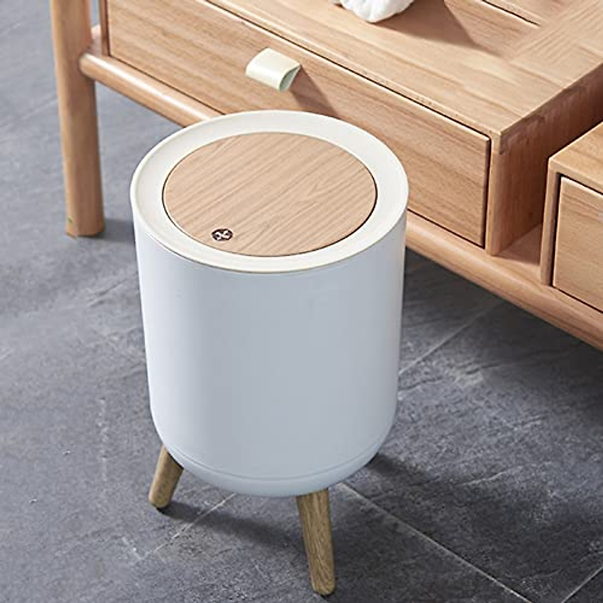 Trash Can, 8.7inchx14.3inch Gallon Garbage Can with Press Top Lid, Nordic Modern Waste Basket, Plastic High Foot Trash Bin Suitable for Kitchen, Bedroom, Living Room, Office, Outdoor