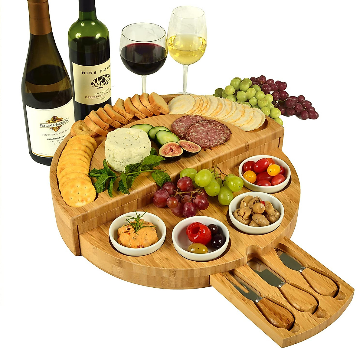 Personalized Engraved Bamboo Cheese/Charcuterie Board with Accessories - Innovative Patented Design - Designed & Quality Assured by Picnic at Ascot USA