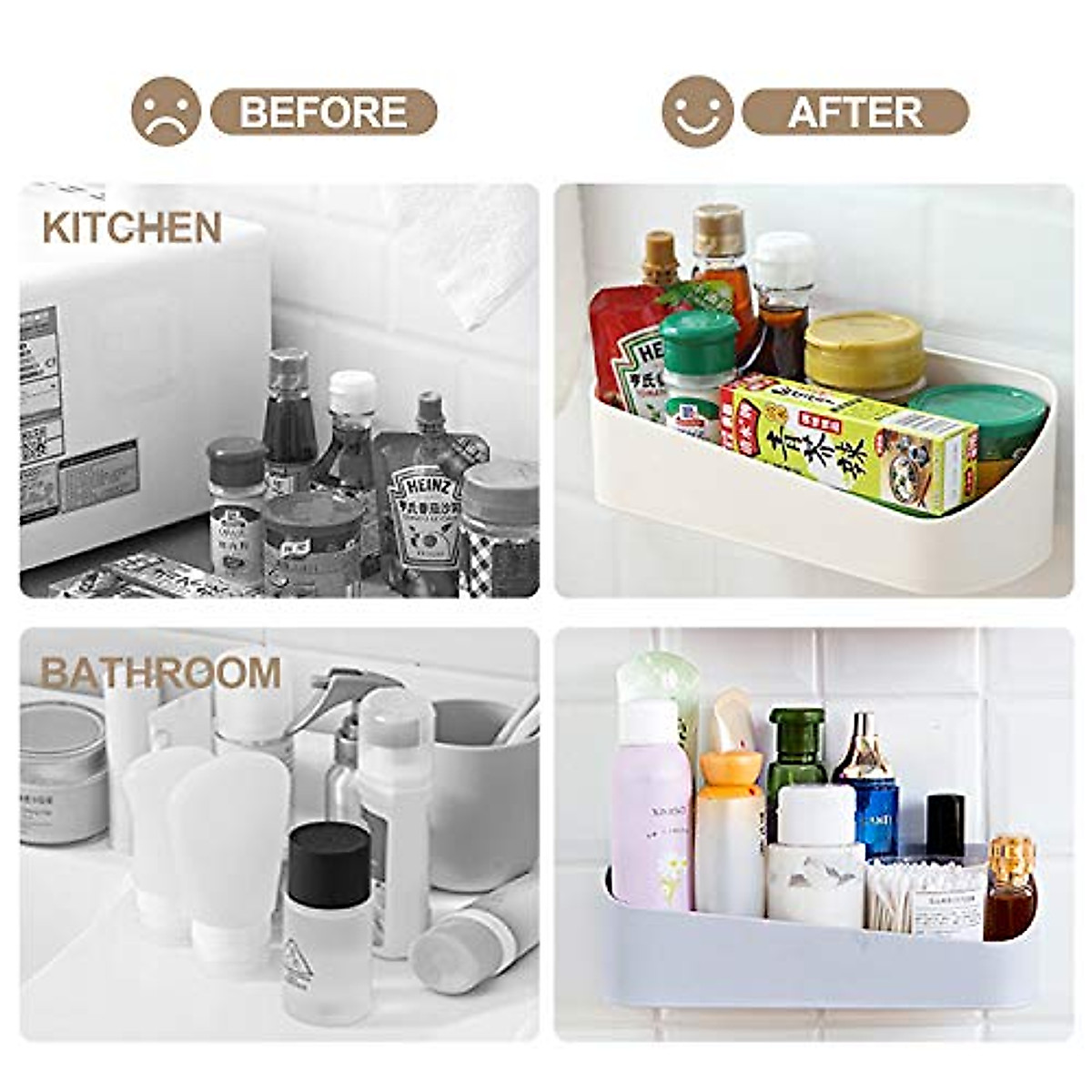 QIVANLIFE Shower Caddy Basket Shelf,Bathroom Shower Storage Organizer Wall Mounted Bathroom Shelf with Adhesive,Shampoo Holder Organizer,Storage Rack for Toilet, Kitchen Spice Racks Holder (Grey)