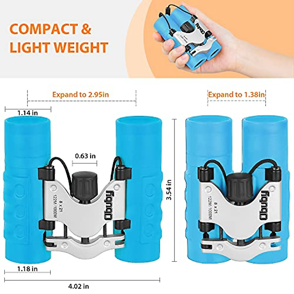 Binoculars for Kids Best Gifts for 3-12 Years Boys Girls 8x21 High-Resolution Real Optics Mini Compact Binocular Toys Shockproof Folding Small Telescope for Bird Watching, Camping, Sky Blue