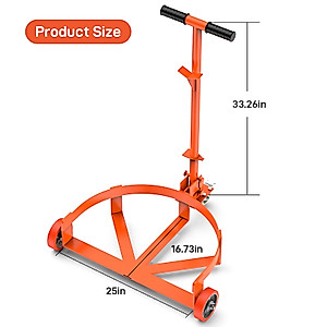 DEXSO Heavy Duty Drum Dolly,55 Gallon Barrel Dolly with 3 Poly-on-Steel Wheels with Brake, 1000 LBS Capacity Trash Can Dolly with Handle, Orange Steel Frame Dolly