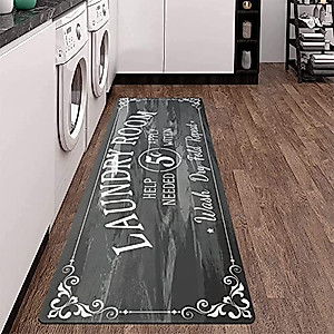 Pauwer Laundry Room Rug Runner 20"x59"Non Slip Waterproof Washing Machine Room Farmhouse Laundry Rugs and Mats for Washroom, Bathroom, Kitchen Decor (20"x59", Dark Grey)