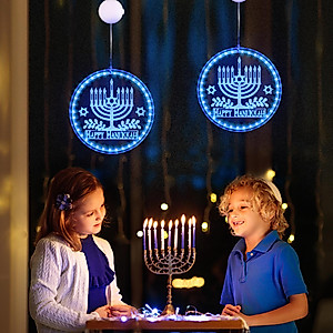 Hanukkah Decorations Window Lights, 8.3" Blue Hanukkah Menorah Star of David Chanukah Lights, Battery Operated Hanukkah Lights Window Decorations for Home Hanukkah Gift Holiday Decor