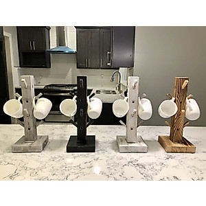 16" Solid Wood Coffee Mug Stand | Coffee Mug Tree | Coffee Mug Rack | Coffee Cup Holder | Adjustable / Removable Hooks | Holds 10 Mugs | Collapsible for Storage | Jewelry / Watch Organization (Gray)