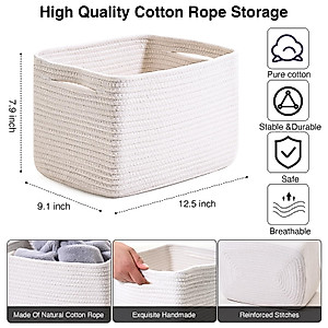 ICERZCZ Storage Baskets for Organizing, Woven Baskets for Storage, Storage Baskets Bin for Shelves, Cotton Rope Basket with Handles, 12.5" Lx9.1W x7.9H, (4 pack) White