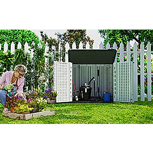 ADDOK Horizontal Storage Shed Weather Resistance, Large Outdoor Storage Cabinet Lockable, Thick HDEP Plastic Storage Unit for Backyards, Patio, Garden（27 Cu. ft/Ivory White
