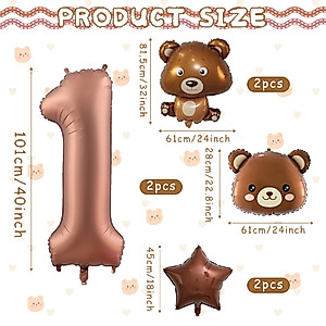 Bear Balloons, Teddy Bear Balloon, Foil Animal Balloons for We Can Bearly Waits Theme 1st Birthday Party Decor Supplies 7 Pcs (1st)