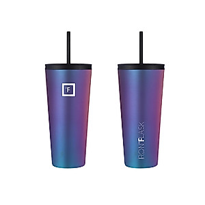 IRON °FLASK Classic Tumbler 2.0-2 Lids (Straw Flip), Vacuum Insulated Stainless Steel Water Bottle, Double Walled, Drinking cup, Thermos Travel Mug - Aura, 32 Oz