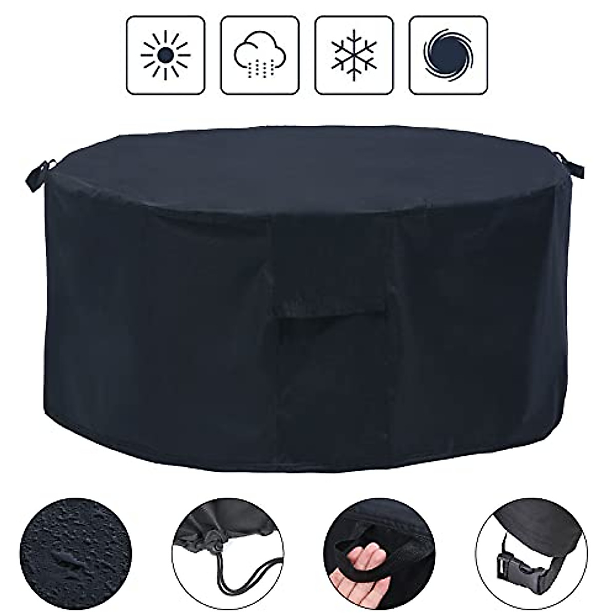 PATIOPTION Round Patio Table Covers, Patio Furniture Set Covers 600D 62'' Outdoor Furniture Covers Waterproof Garden Table Chairs Set Covers Heavy Duty Cover UV Resistant Dustproof Anti-Fading Cover