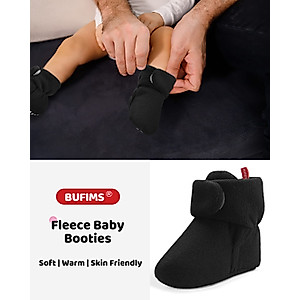 Baby Booties 6-12 Months Unisex Cozy Fleece Newborn Booties Non-Slip Newborn First Walkers Shoes Toddler Slippers for Baby Boys & Baby Girls Gifts, Black