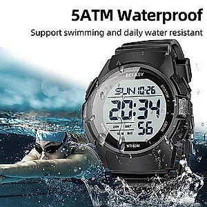 Beeasy Men Digital Sports Watch,Waterproof Watch with Stopwatch Countdown Timer Alarm Function Dual Time Watch for Mens Student