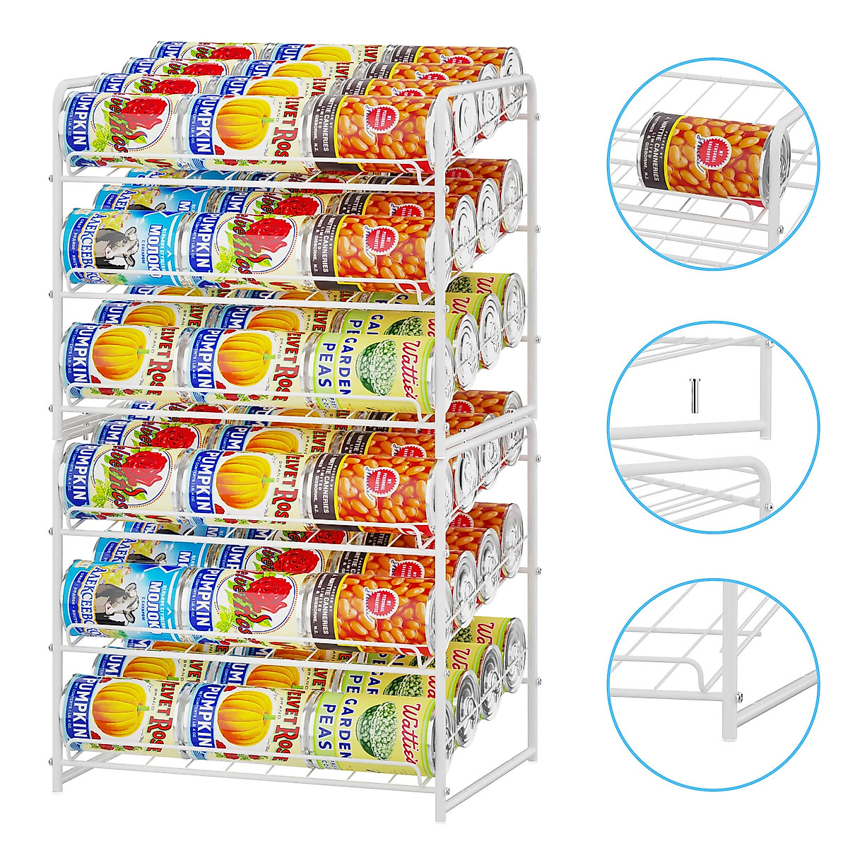 Simple Trending Can Rack Organizer, Stackable Can Storage Dispenser for Kitchen Cabinet or Pantry, White
