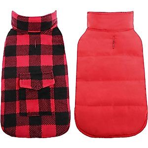 Kuoser Dog Winter Coat, Windproof Dog Fleece Jacket British Style Plaid Cold Weather Dog Vest Coats, Reversible Cozy Warm Dog Clothes Pet Apparel for Large Size Dogs XL